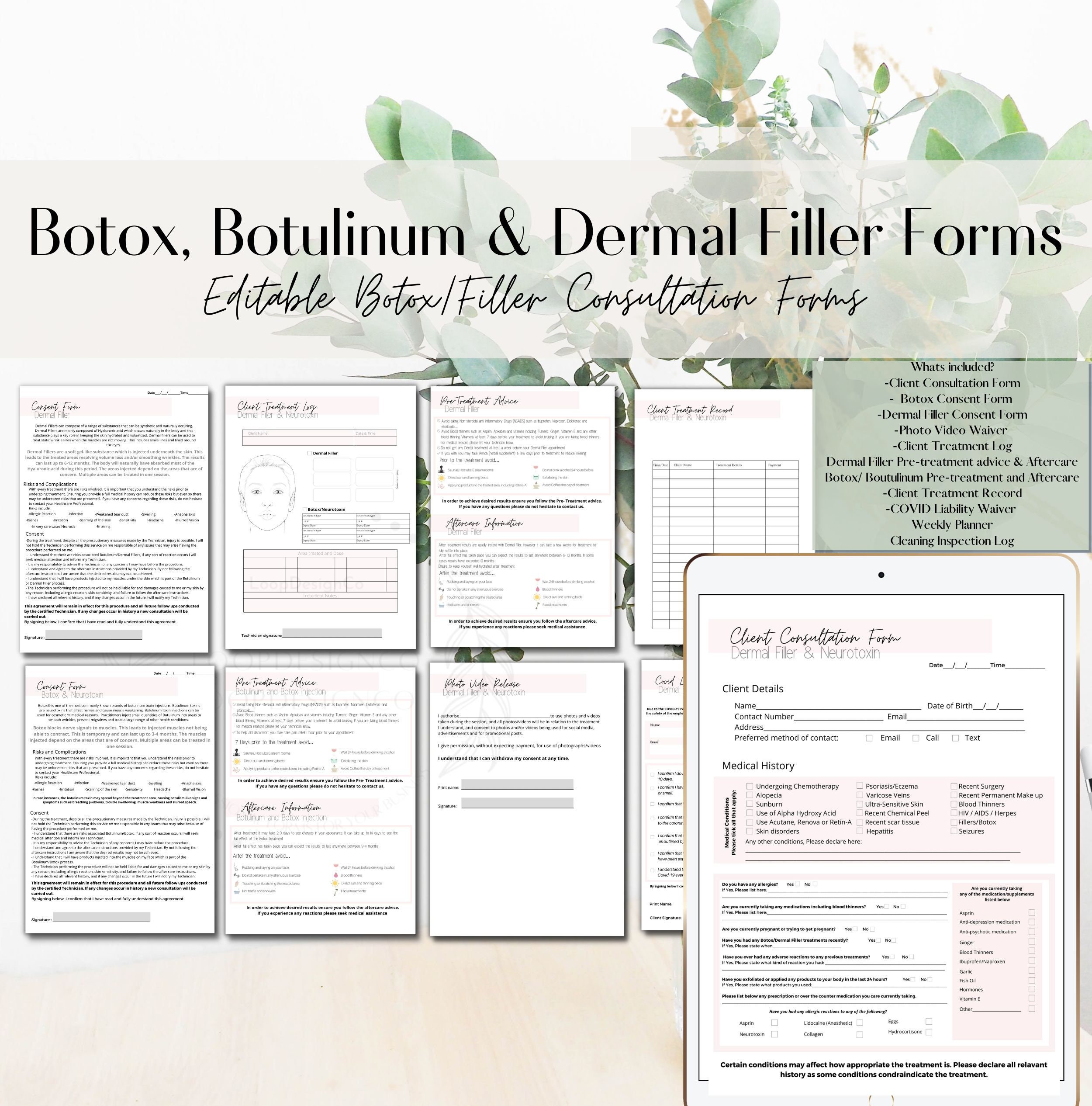 Editable Botox, Botulinum Toxin, Dermal Filler, Consent Form ...
