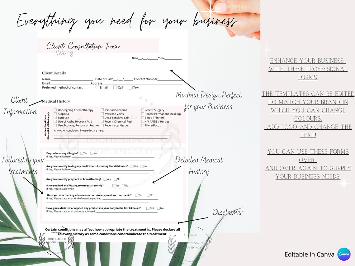 Editable Waxing Consultation Form Bundle, Waxing Consent Forms ...