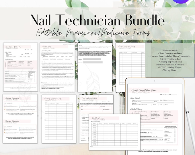 Nail Consultation Form, Nail Technician Form, Client Intake, Manicure ...