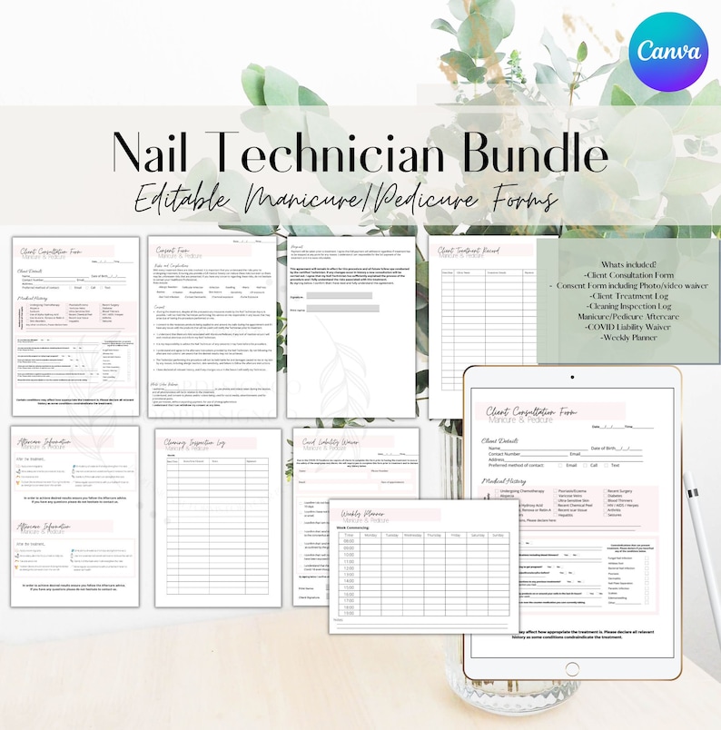 Nail Consultation Form, Nail Technician Form, Client Intake, Manicure ...