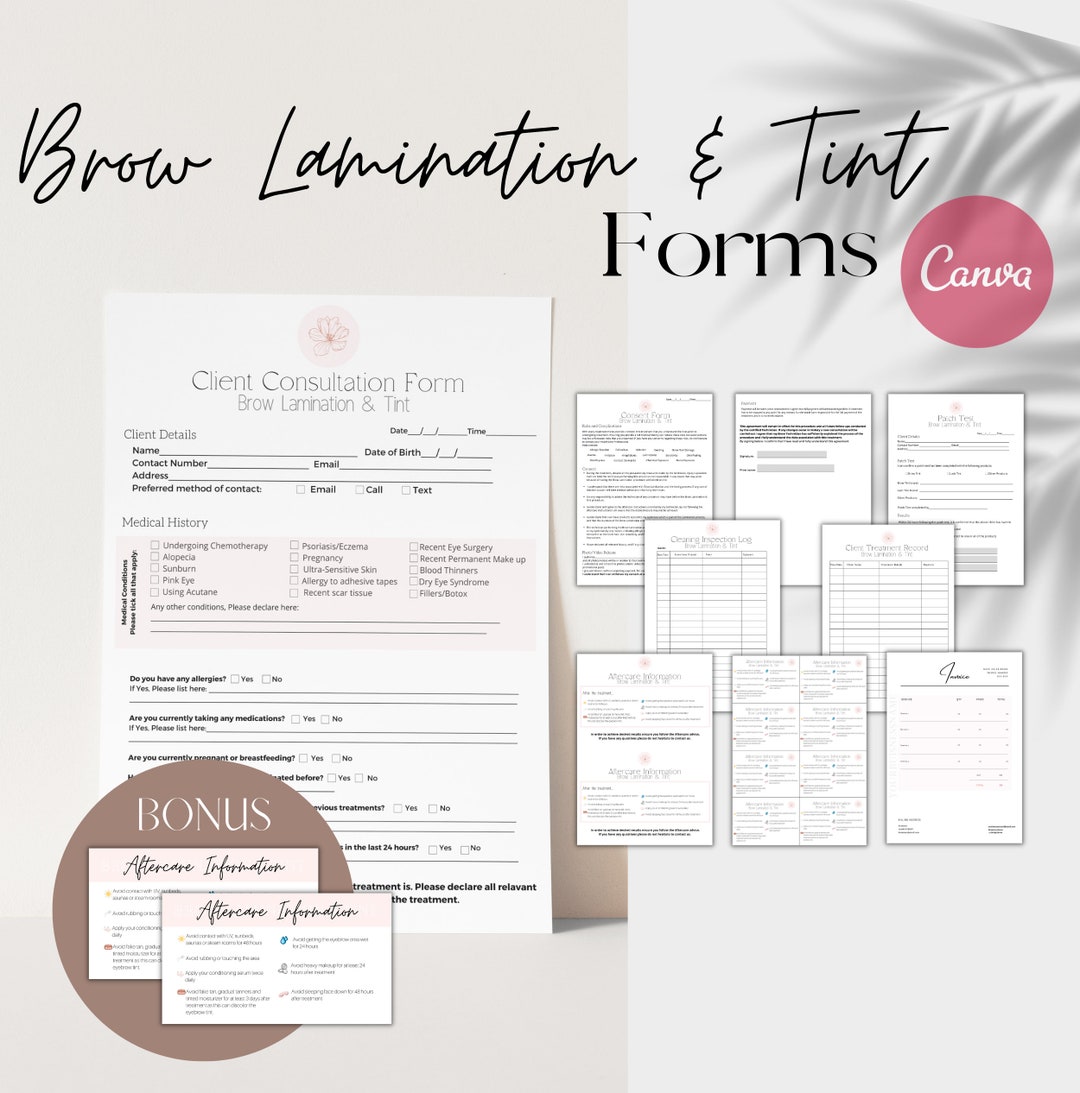 Editable Brow Lamination and Tint Consultation Form Bundle, Consent ...