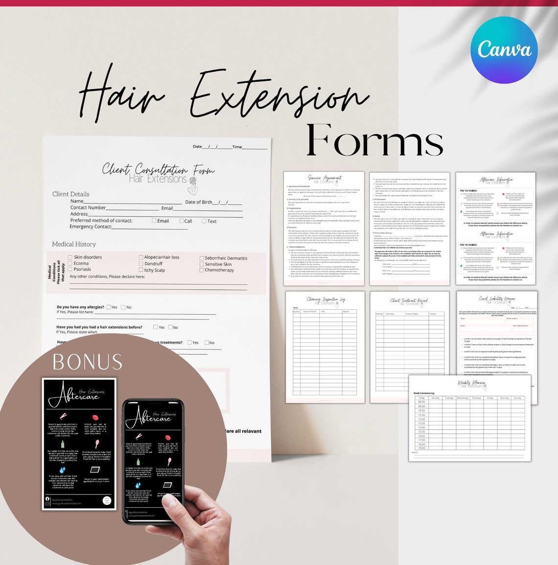 EDITABLE Hair Extensions Contract, Hair Extensions Consultation Form ...