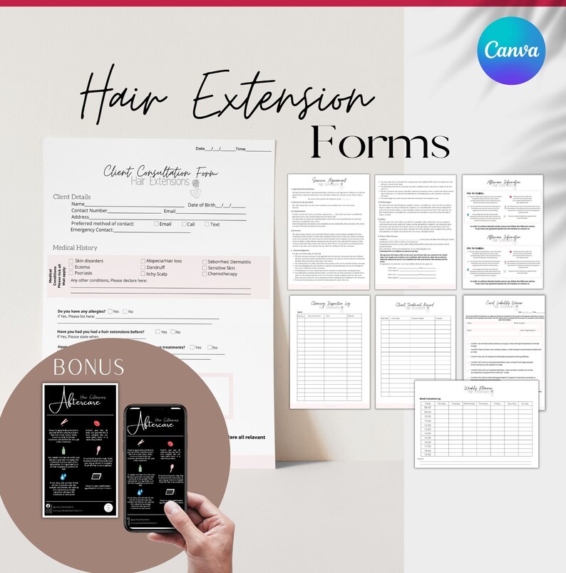 EDITABLE Hair Extensions Contract, Hair Extensions Consultation Form, Hair Extension Agreement ...