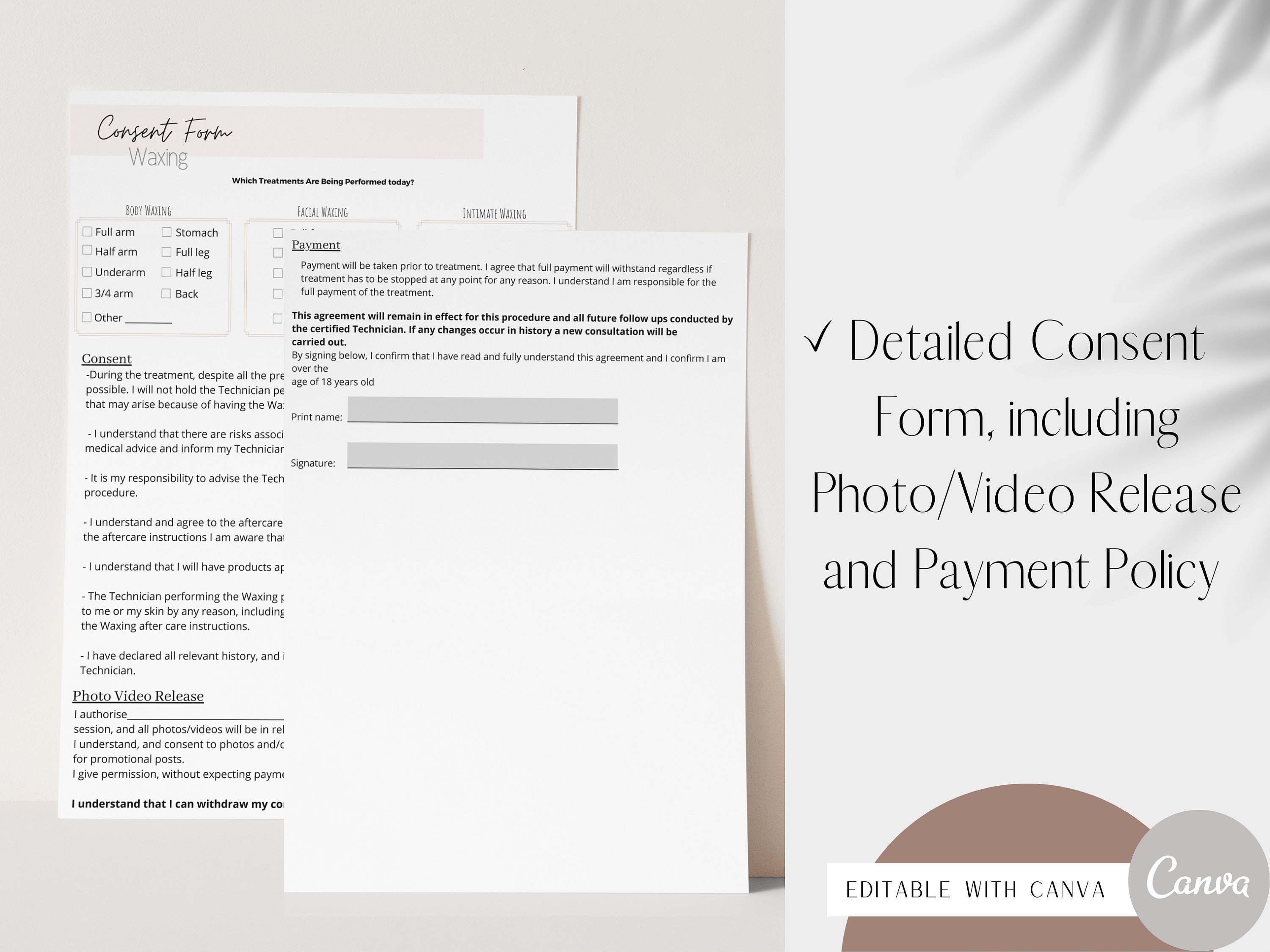 Waxing Consultation Bundle, Consent Form, Waxing Aftercare, Waxing ...