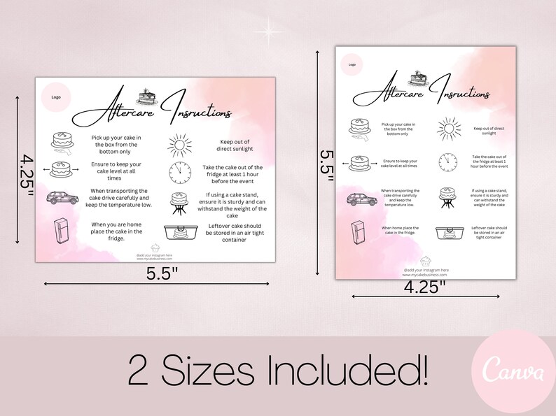 Cake Care Card Template Cake Instructions, Wedding Cake Care Cards ...