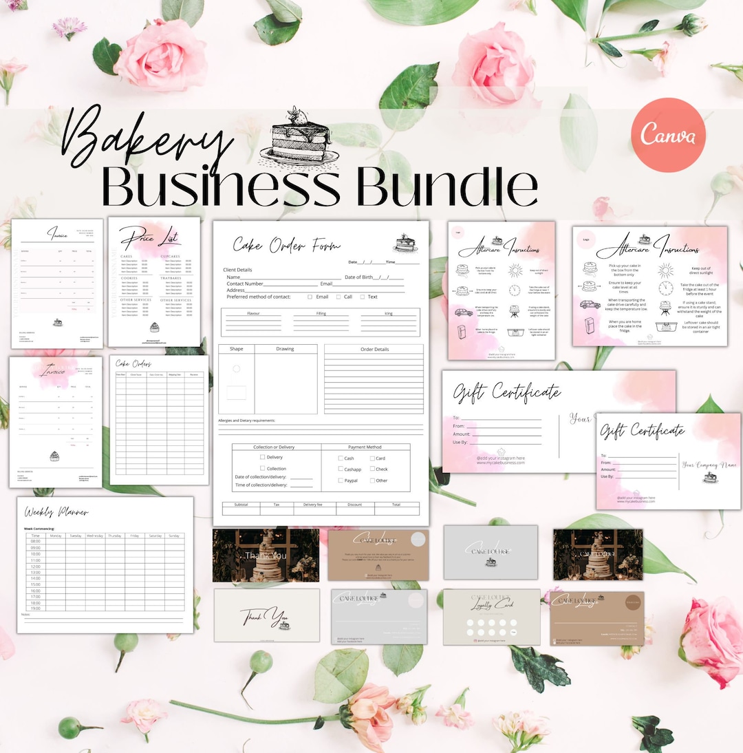 Bakery Business Forms Bundle, Editable Canva Template, Invoice Template ...