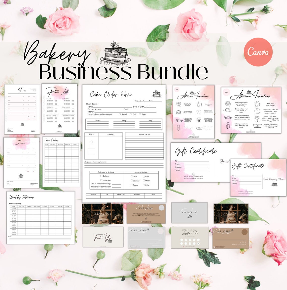 Bakery Business Forms Bundle, Editable Canva Template, Invoice Template ...