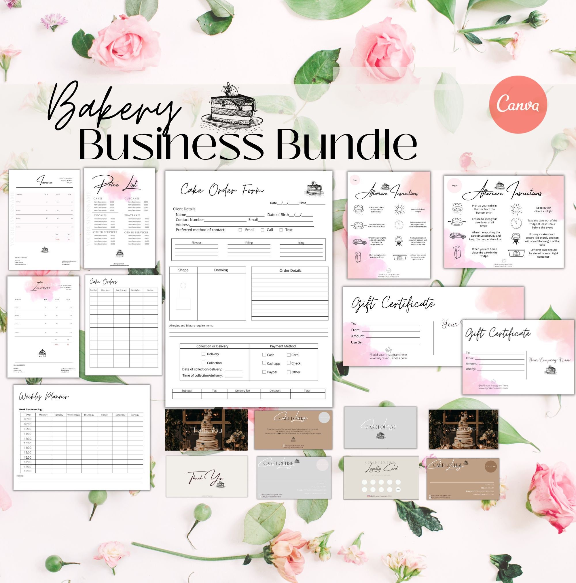 Bakery Business Forms Bundle, Editable Canva Template, Invoice Template ...