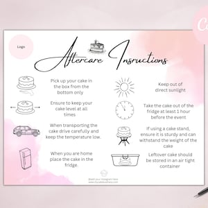 Cake Care Card Template Cake Instructions, Wedding Cake Care Cards ...