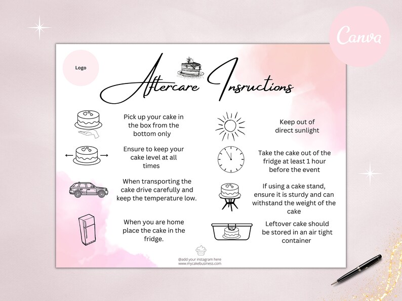 Cake Care Card Template Cake Instructions, Wedding Cake Care Cards ...