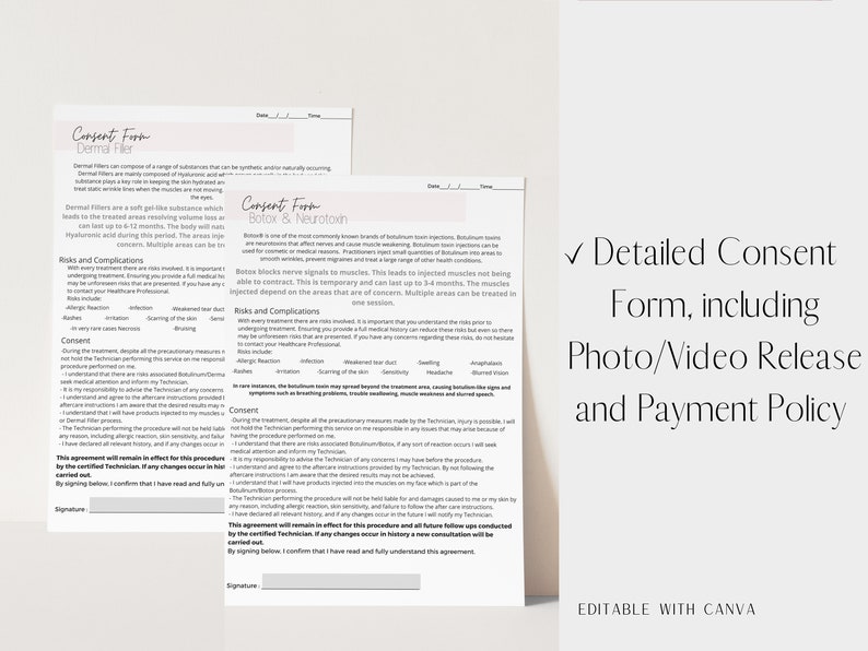 Editable Botox Botulinum Toxin Dermal Filler Consent Form - Etsy UK