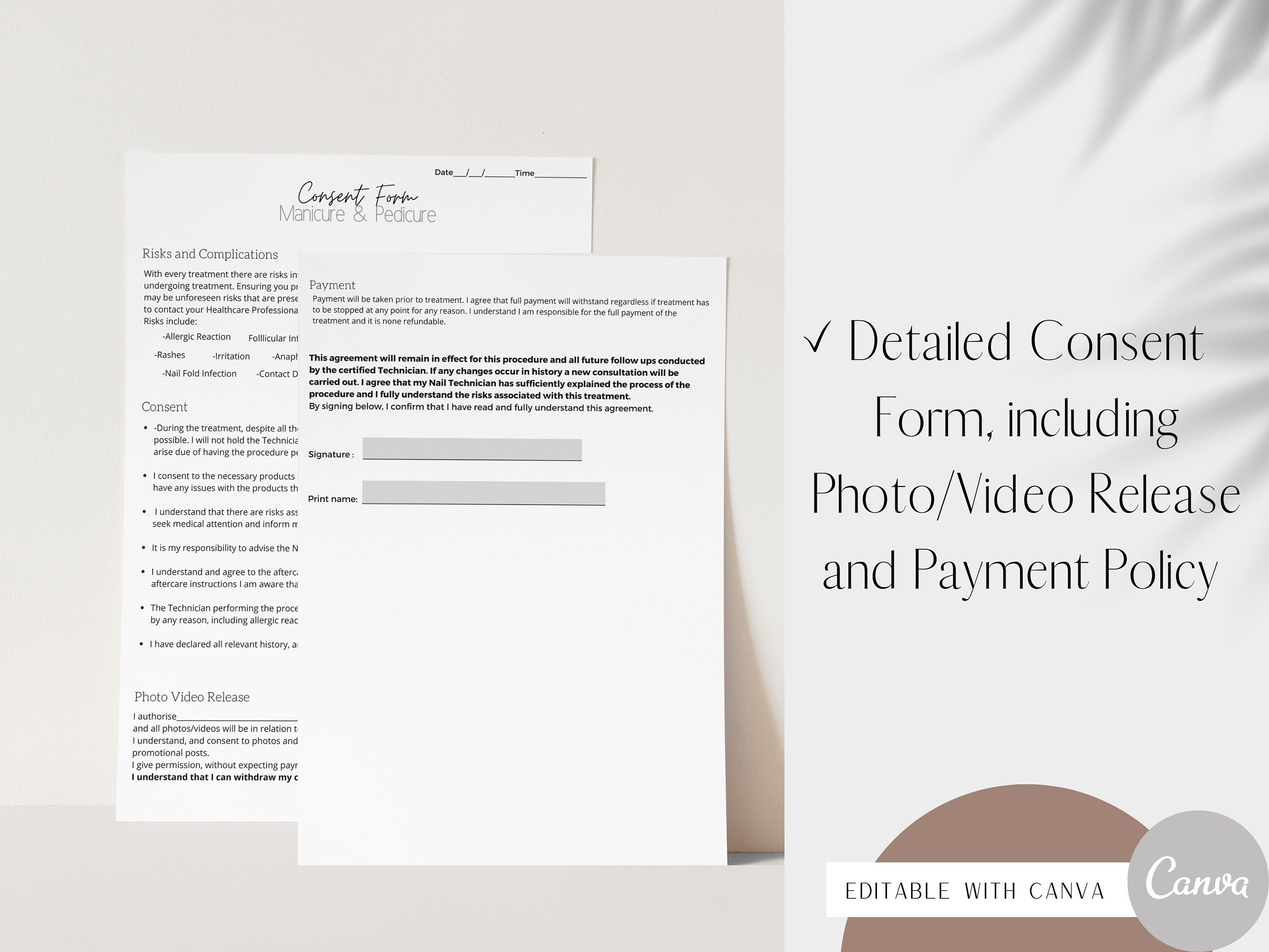 Nail Consultation Form, Nail Technician Form, Client Intake, Manicure ...