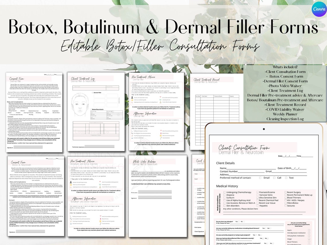 Editable Botox Botulinum Toxin Dermal Filler Consent Form - Etsy UK