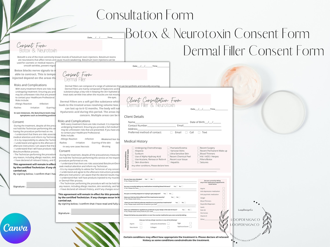 Editable Botox, Botulinum Toxin, Dermal Filler, Consent Form ...