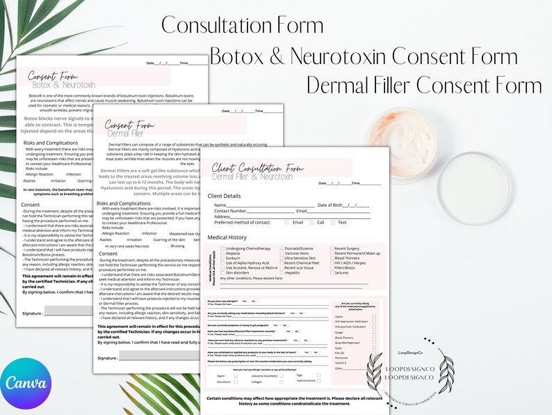 Editable Botox, Botulinum Toxin, Dermal Filler, Consent Form ...