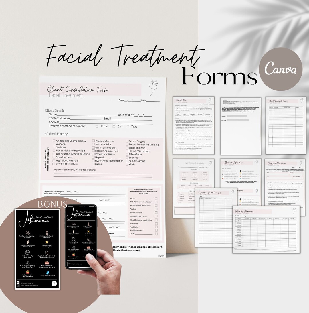 Facial Treatment Forms - Editable Esthetician Templates, Printable ...