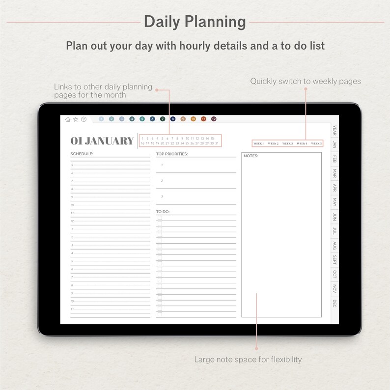 Undated Digital Planner, Undated Planner, Reusable Digital Planner ...