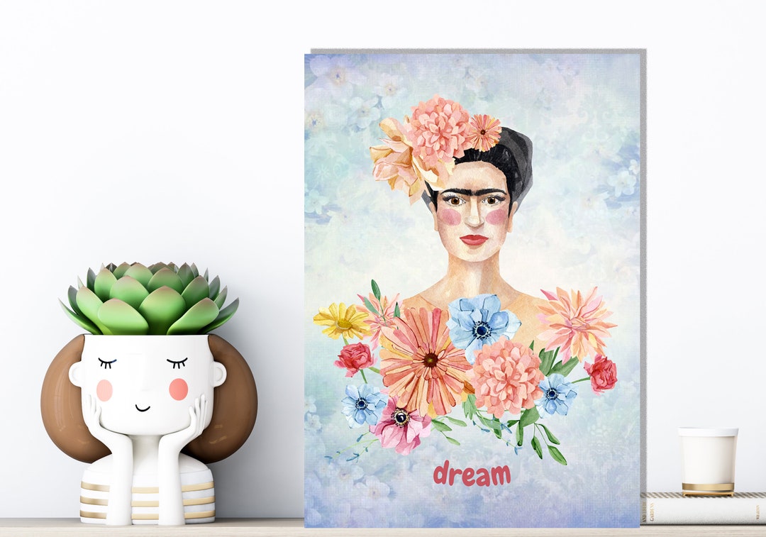 Frida Kahlo Wall Art CANVAS. Head With Flowers. Printed Artwork. Ethnic ...