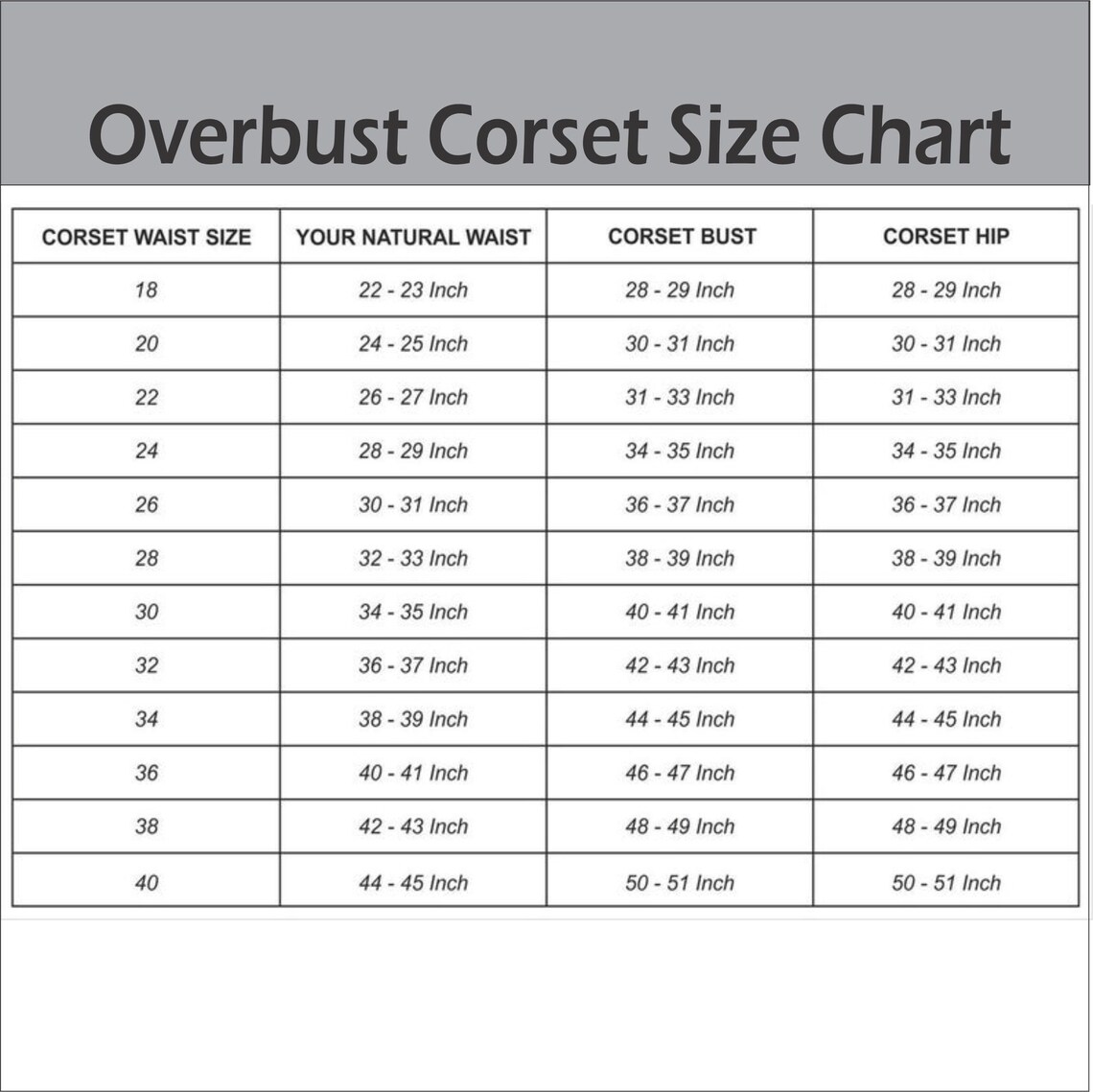 Overbust Size Calculator – VSZPG