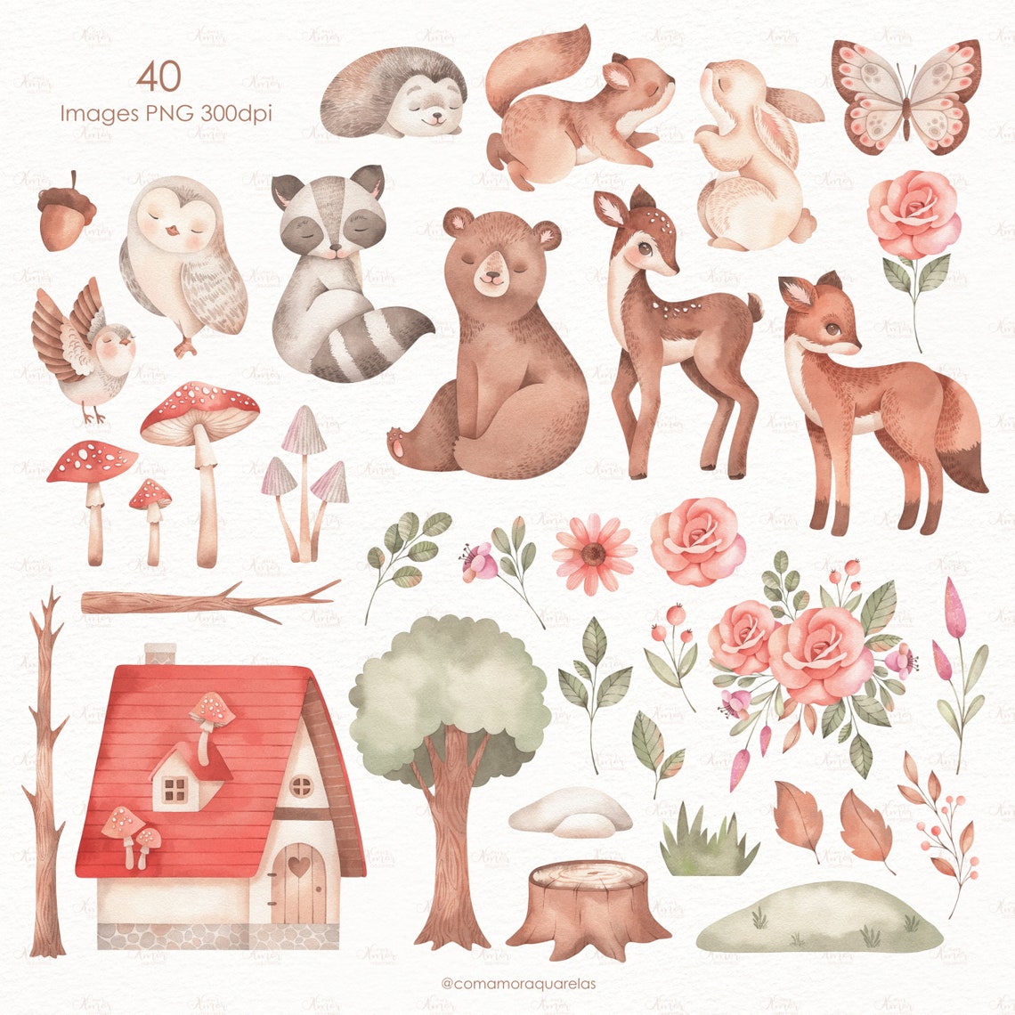 Woodland Watercolor Clipart Decor Art Printable Art - Etsy