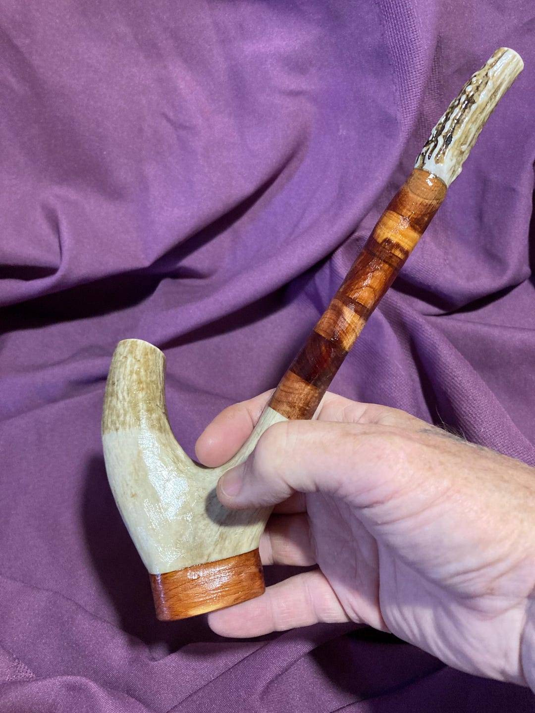 Deer Antler and Cedar Long Stem Smoke Pipe 00854 Hippie Pipe FREE ...