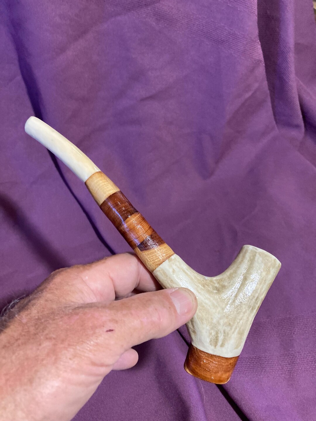 Deer Antler and Cedar Long Stem Smoke Pipe 00819 Hippie Pipe FREE ...