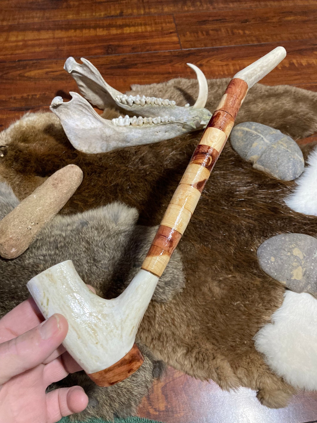 Deer Antler and Cedar Long Stem Smoke Pipe00680 Hippy Pipe - Etsy