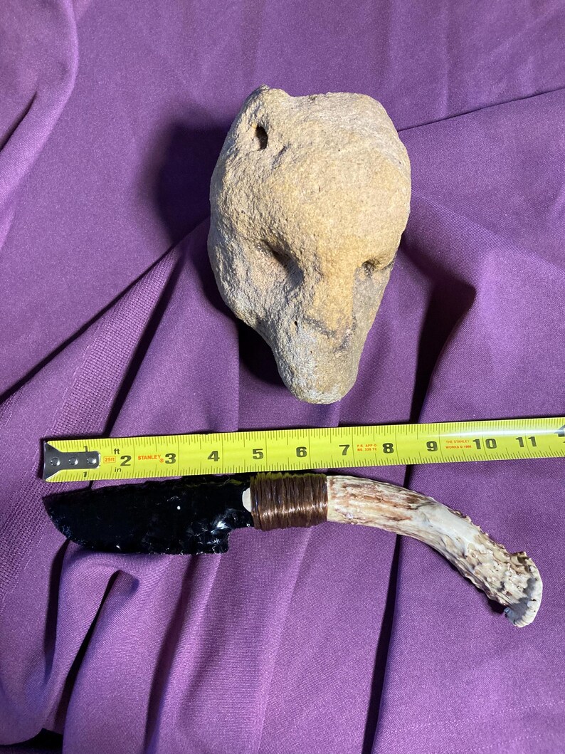 Handmade Obsidian Blade Knife – Deer Antler Handle, Ceremonial Altar ...