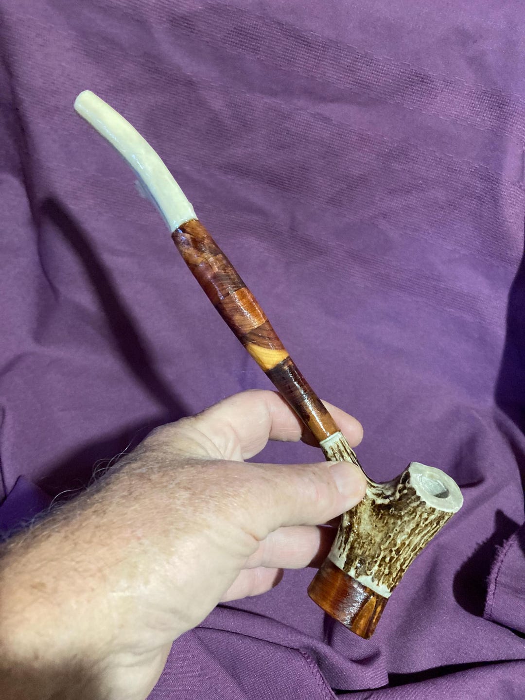 Deer Antler and Cedar Long Stem Smoke Pipe 00858 Hippie Pipe FREE ...