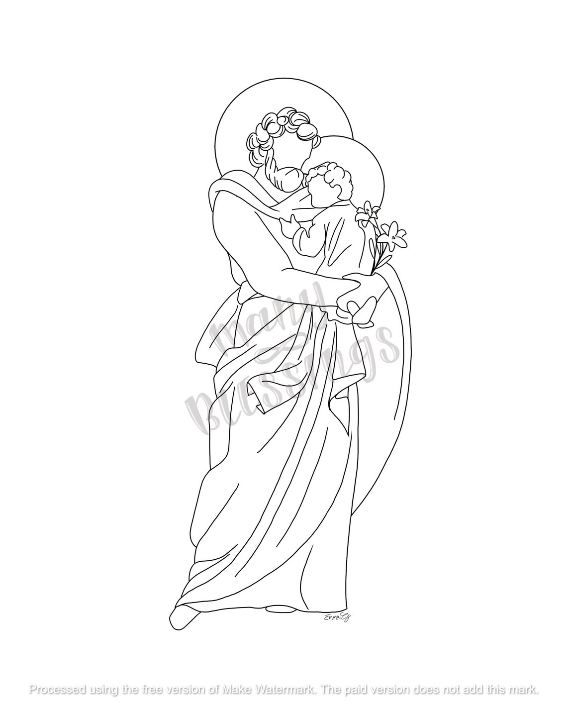 Saint Joseph and the Child Jesus Coloring Page - Etsy