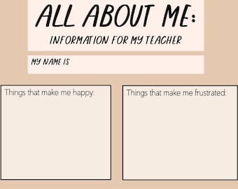 Student Info Sheet Boy Information Sheet Elementary - Etsy