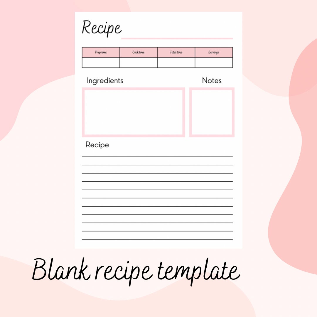 Recipe Template Blank Template to Record Recipes - Etsy