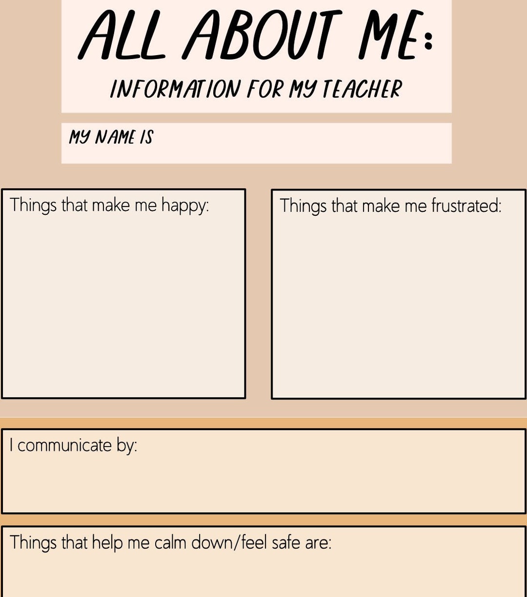 All About Me Children's Information for Teacher - Etsy