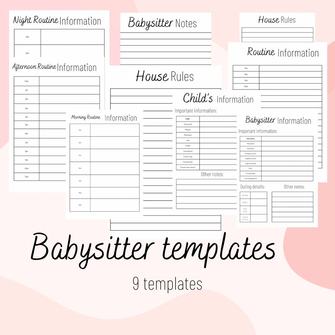 Babysitter Templates, Child Minding Templates, Nanny Templates - Etsy