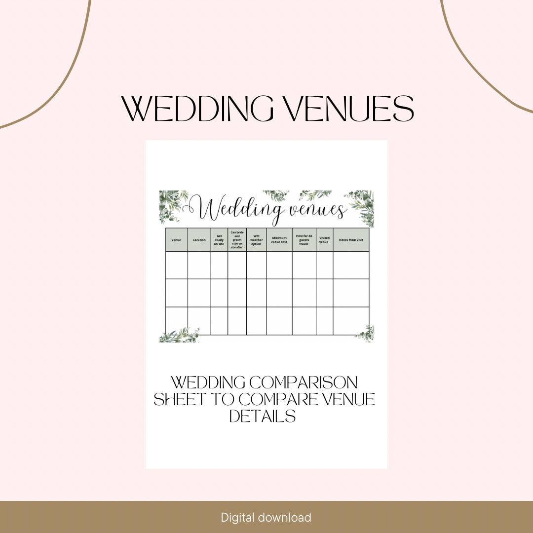 Wedding Venue Comparison Template - Etsy