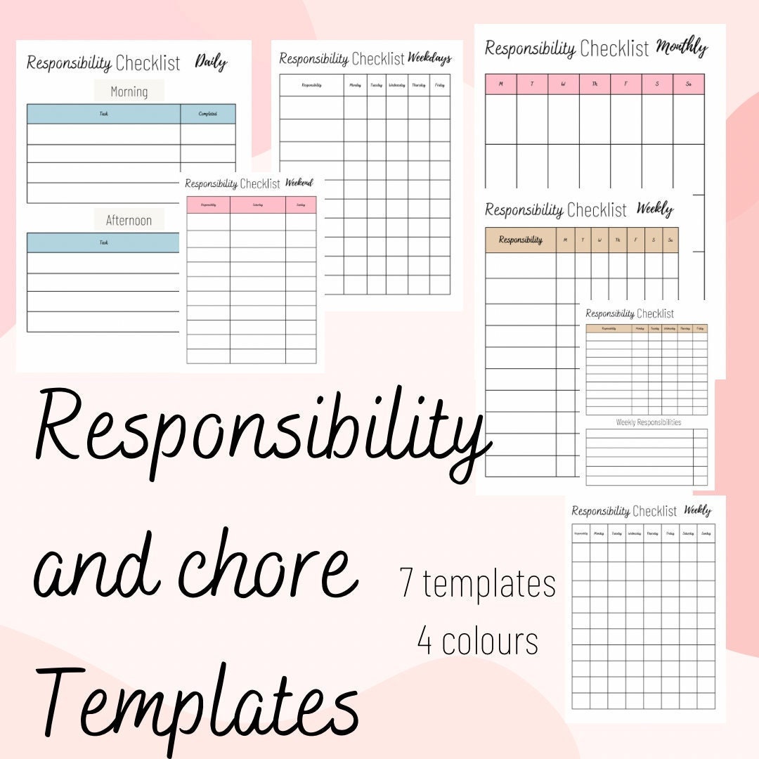 Responsibility Chart L Chore Chart, Weekly Jobs, Kids Chore Chart - Etsy