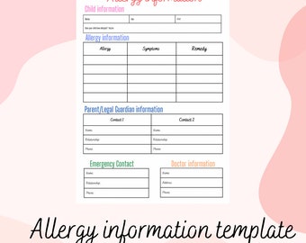 Allergy Chart Fully Editable Restaurant Chart Food (Instant Download ...