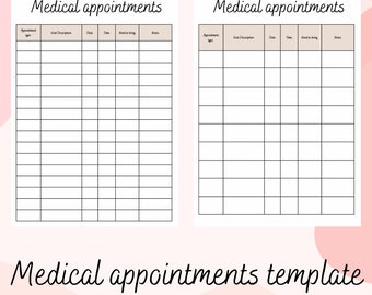 Medical Appointment Tracker Printable, Appointment Reminder, Doctor ...