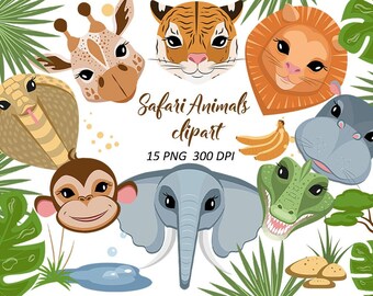 Safari Animals Clipart Set Clip Art Set of Tiger, Monkey, Lion ...