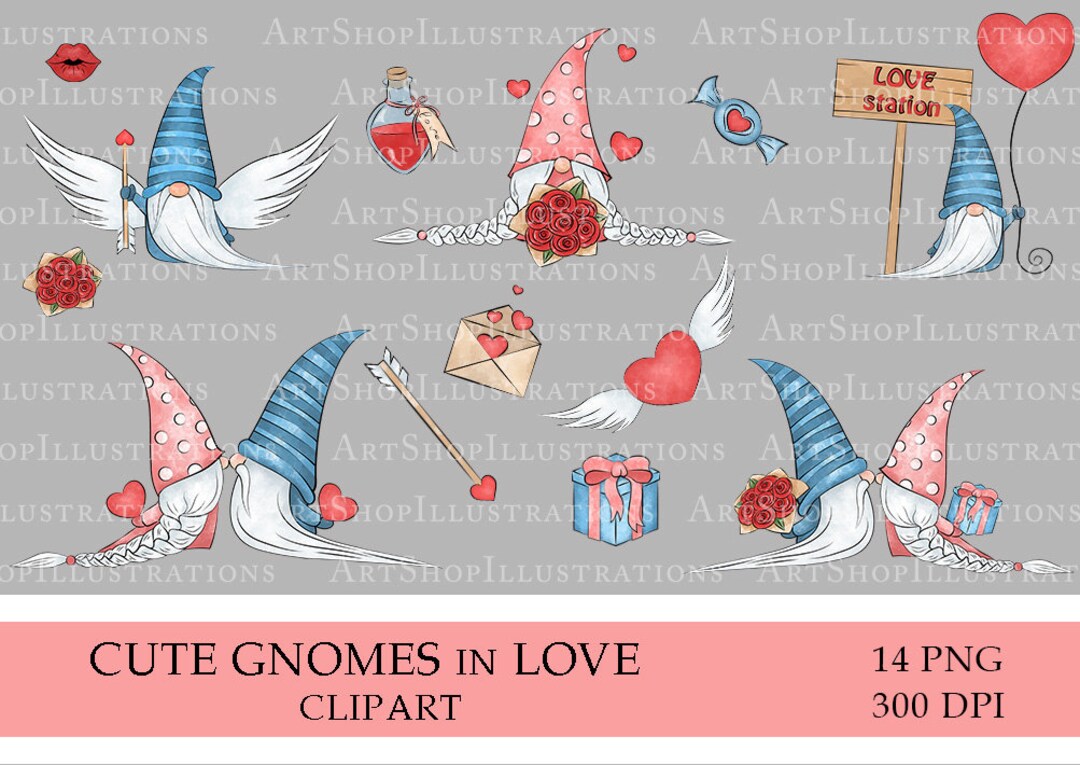 Valentine's Day Gnomes Clipart Watercolor Cute Gnomes Love Clipart Png ...
