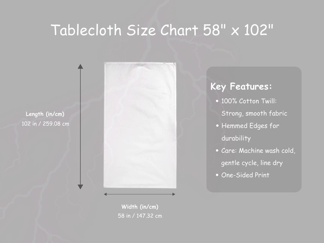 Tablecloth Size Chart: 58" X 102" Dimensions (digital Download) - Etsy