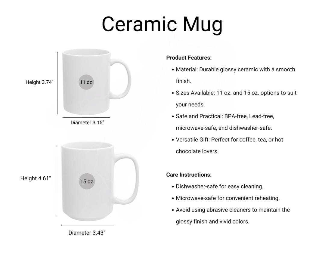 Ceramic Coffee Mug Size Guide: 11oz & 15oz Chart (digital Download) - Etsy