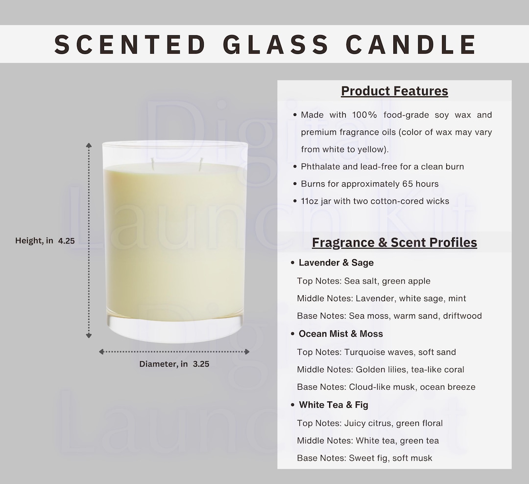 Candle Size Guide I Scented Candles I Soy Scented Candle I Scented Glass Candle I Mockups I Size ...