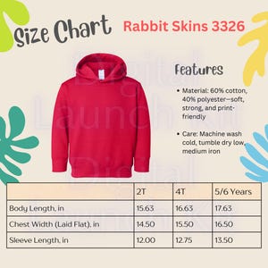 Rabbit Skins 3326 I Size Chart I Size Chart for Toddler I Sweatshirt ...
