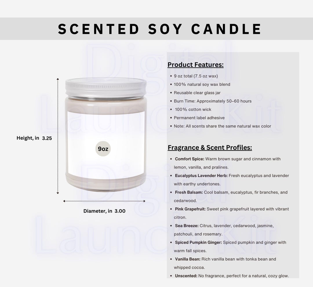 Printable I Soy Candle Size Chart I Candle Size Chart Mockup I Candle ...