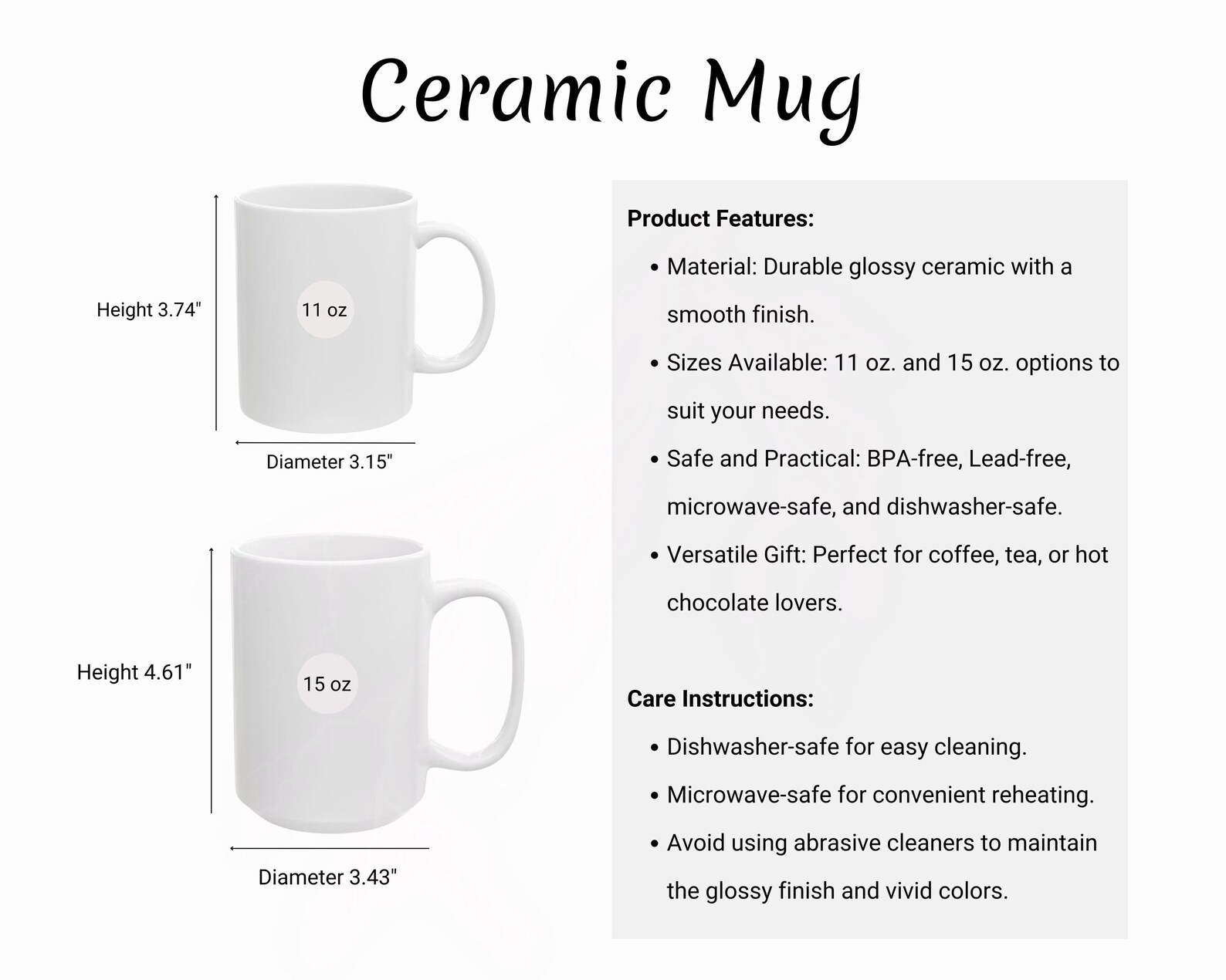 Mug Size Chart - 11 Oz Size Chart, 15 Oz Mug Size Chart, Size Chart ...