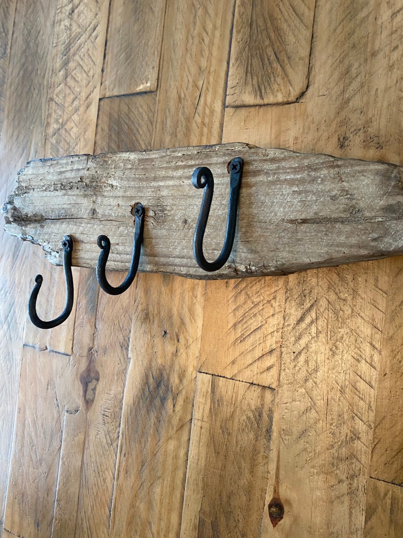 3 Colonial Style Steel J-hooks - Hand Forged Hook - Steel Coat Hooks ...