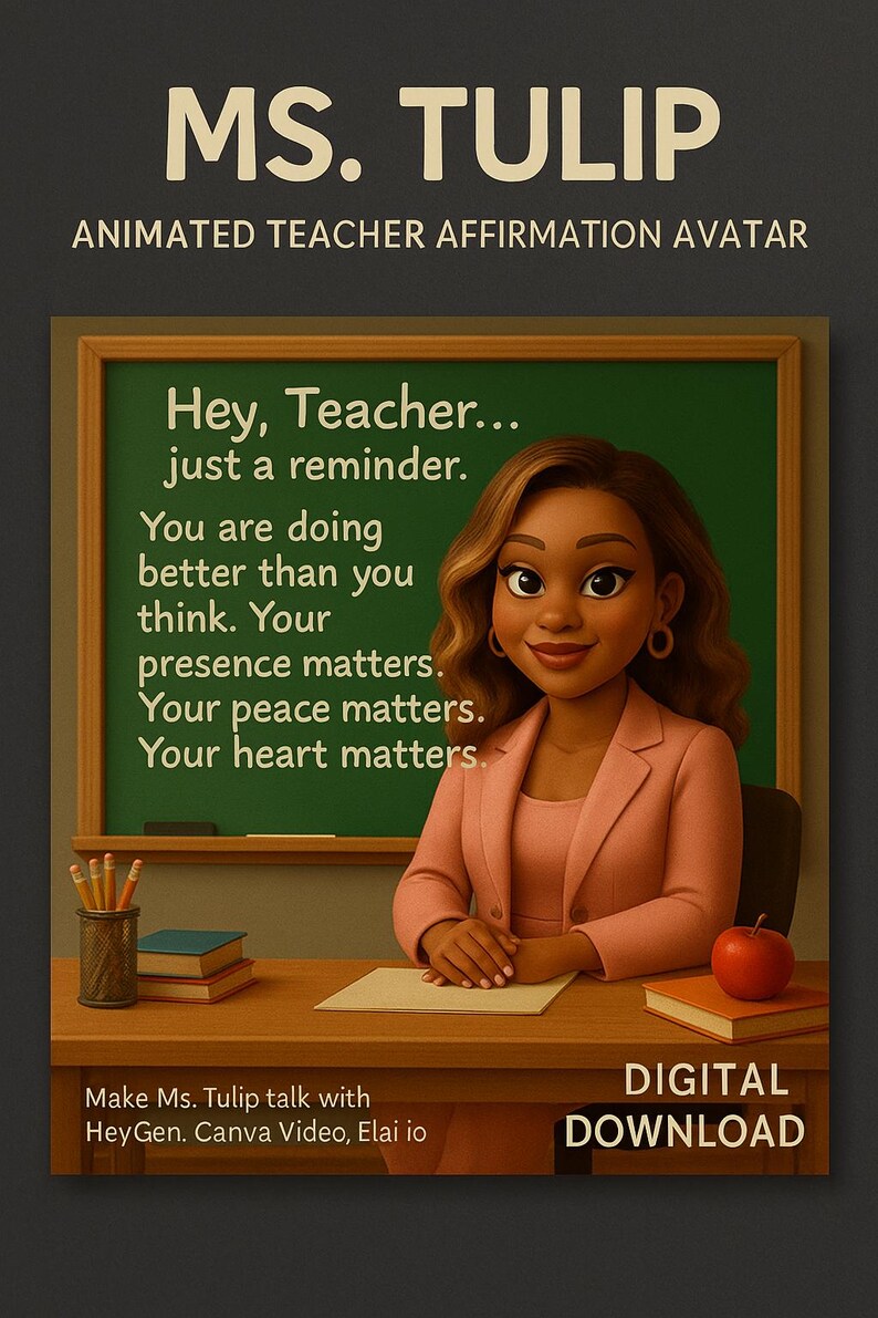 Talking Teacher Avatar PNG | Ms. Tulip Digital Character for Canva ...