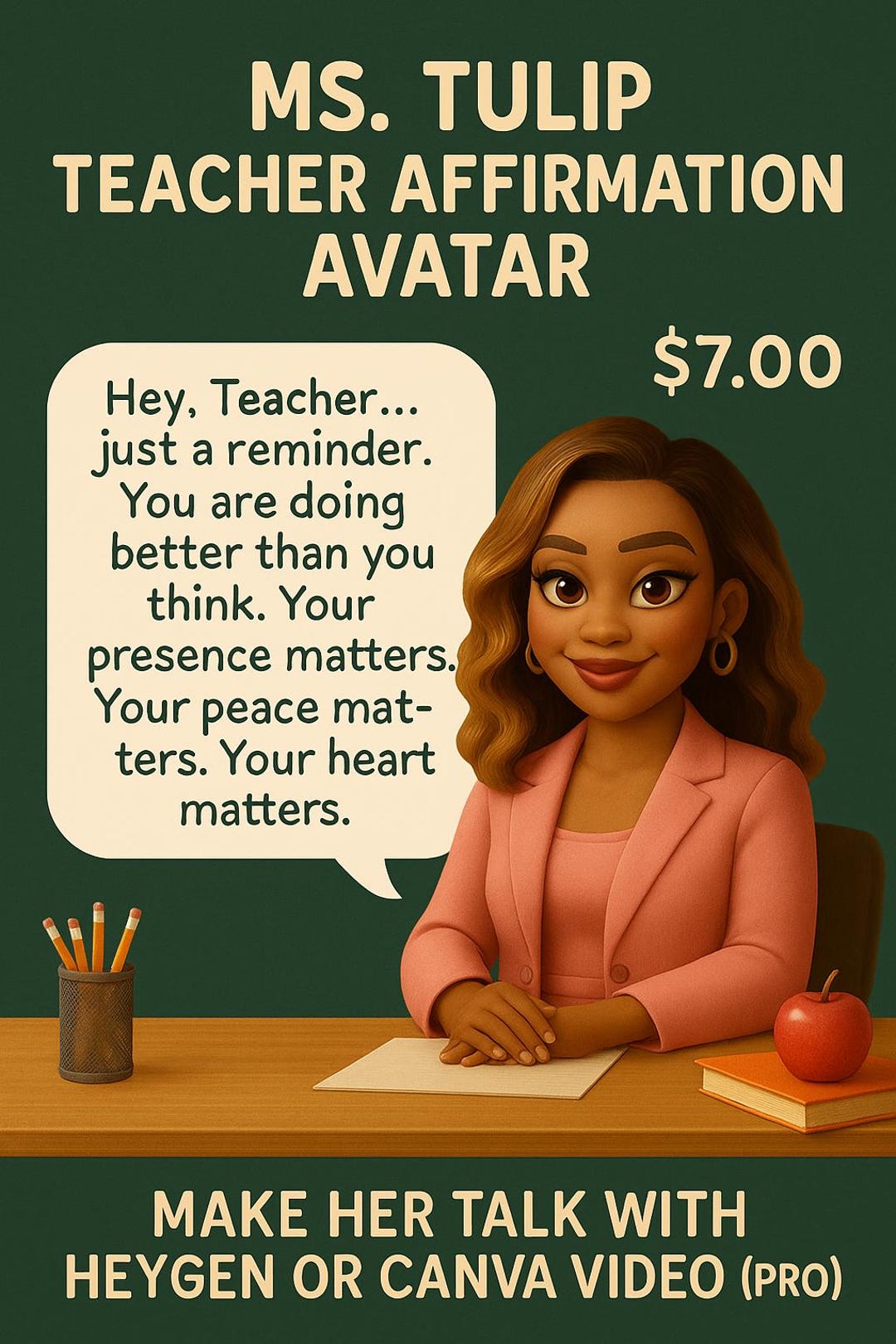 Talking Teacher Avatar PNG | Ms. Tulip Digital Character for Canva ...
