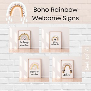 Boho Rainbow Welcome Signs Set of 4 Class Decor Classroom Decor Rainbow ...